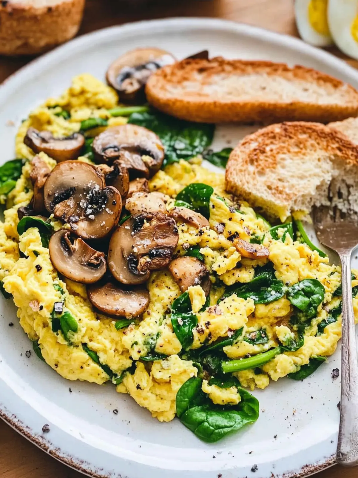 Healthy Mushroom Spinach Scrambled Eggs in Just 10 Minutes | Delicio ...